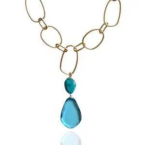 RARE MATTERS JEWELRY Turquoise And Glass Double Drop Pendant Necklace