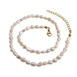 HARFI Gold Plated Natural Freshwater Pearl Choker Necklace - White