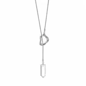 ORMIRO Aether Clear Quartz Crystal And Titanium Steel Lariat Necklace - Silver
