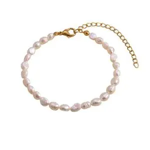 HARFI Gold Plated Natural Freshwater Pearl Bracelet - White