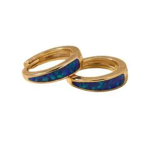 HARFI Deep Opal Tapered Gold Plated Huggie Hoop Earrings - Blue