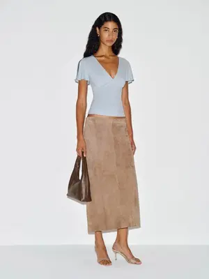 REFORMATION Cosette Knit Top With Flutter Sleeves - Blue