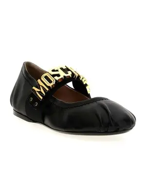 Moschino Lettering Leather Ballerina Flats
