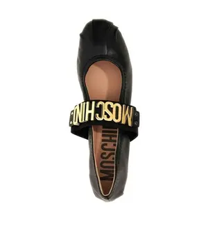 Moschino Lettering Leather Ballerina Flats