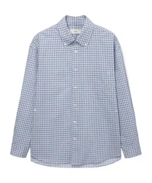 DUNST Long-sleeved Shirt - Soft Blue Check