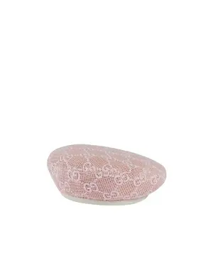 Gucci Gg Embroidered Crochet Cotton Beret - Nude