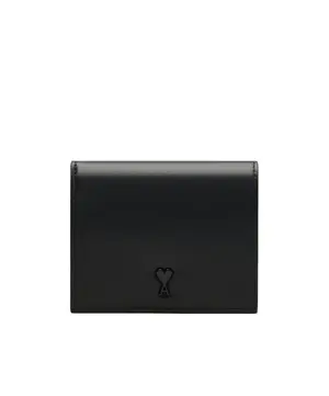 AMI Paris De Coeur Bi-fold Leather Wallet - Black