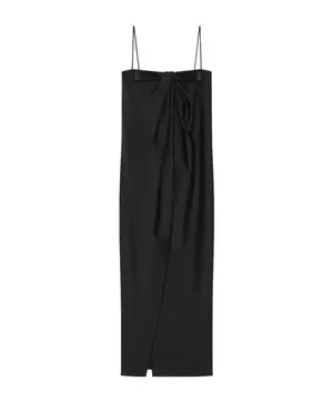 Givenchy Sliced Long Dress In Wool And Mohair With Bow - Black