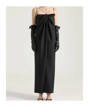 Givenchy Sliced Long Dress In Wool And Mohair With Bow