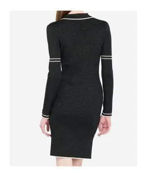 Liu Jo Ribbed Knit Polo Collar Zip Dress With Striped Sleeves