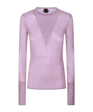 Pinko Long-sleeved Knitted Sheer T-shirt - Pink