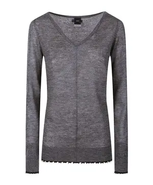 Pinko V-neck Frayededge Sweater - Black