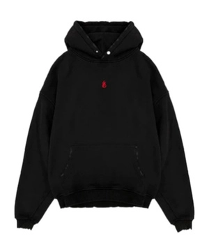 VISION OF SUPER Hoodie With Embroidered Flame - Black