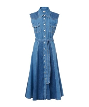 Ag Belted Paneled Denim Midi Dress - Blue
