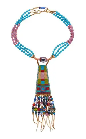 MAHNAZ COLLECTION Elias Jade Not Afraid Smoked Deer Hide Beaded Neckpiece - Multi