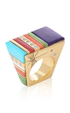 MAHNAZ COLLECTION 18k Yellow Gold Stone Inlay Ring Jesse Monongya - Multi