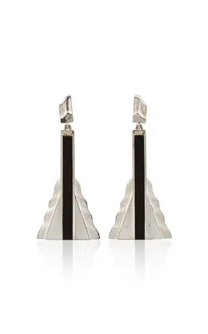 MAHNAZ COLLECTION Lapponia 1986 Wood And Sterling Drop Earrings