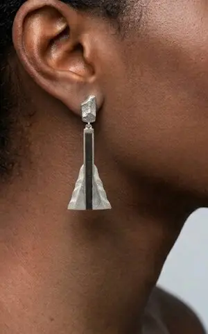 MAHNAZ COLLECTION Lapponia 1986 Wood And Sterling Drop Earrings