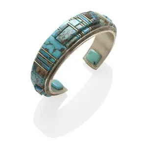 MAHNAZ COLLECTION Turquoise And Silver Inlay Cuff - Blue
