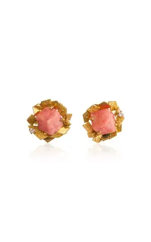 MAHNAZ COLLECTION 18k Yellow Gold Diamond And Rhodochrosite Earrings - Pink