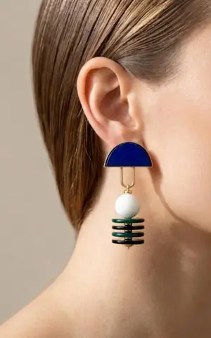 MAHNAZ COLLECTION 18k Gold, Lapis Lazuli And Agate Drop Earrings Giorgio Facchini