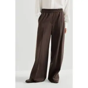 Brunello Cucinelli Tropical Luxury Wool Loose Track Trousers - Coffee