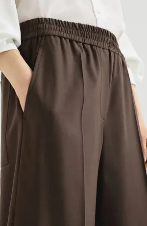 Brunello Cucinelli Tropical Luxury Wool Loose Track Trousers - Coffee