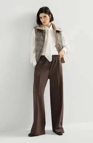 Brunello Cucinelli Tropical Luxury Wool Loose Track Trousers - Coffee