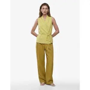 Koton Linen Blend Halter Neck Wrap Blouse With Tie - Green