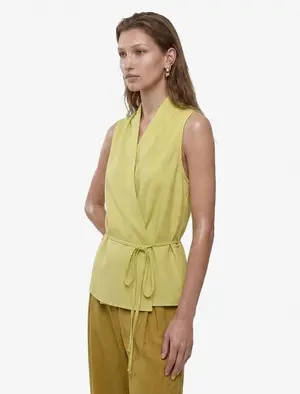 Koton Linen Blend Halter Neck Wrap Blouse With Tie