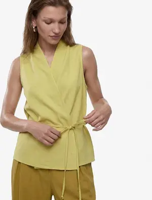 Koton Linen Blend Halter Neck Wrap Blouse With Tie