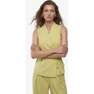 Koton Linen Blend Halter Neck Wrap Blouse With Tie Detail - Green