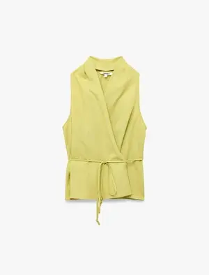 Koton Linen Blend Halter Neck Wrap Blouse With Tie Detail
