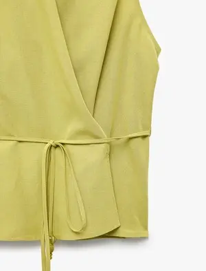 Koton Linen Blend Halter Neck Wrap Blouse With Tie Detail
