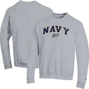 Champion Navy Midshipmen Arch Over Logo Pullover Sweatshirt - Heather Gray