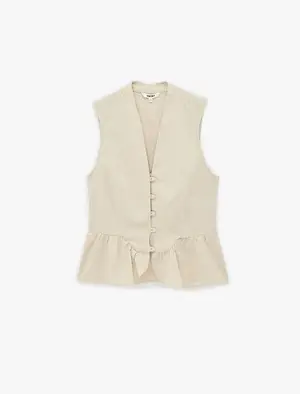 Koton V-neck Sleeveless Peplum Linen Blend Vest