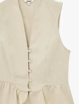 Koton V-neck Sleeveless Peplum Linen Blend Vest