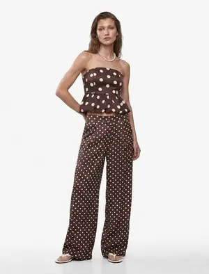 Koton Flowy Wide Leg Polka Dot Pants - Brown Design