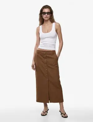 Koton Button Down Midi Linen Skirt