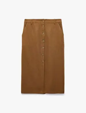 Koton Button Down Midi Linen Skirt