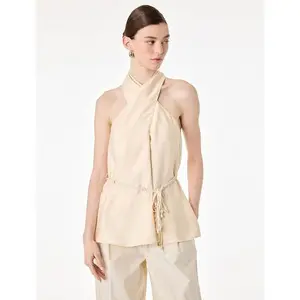 Koton Twisted Halter Neck Top With Belt Detail - Beige