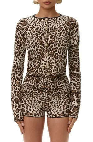 Naked Wardrobe Leopard Jacquard Cropped Cardigan