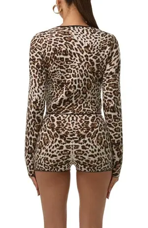 Naked Wardrobe Leopard Jacquard Cropped Cardigan