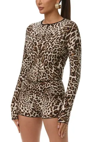 Naked Wardrobe Leopard Jacquard Cropped Cardigan