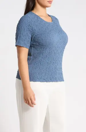 Eileen Fisher Crinkled Knit Organic Cotton Blend Crewneck Top