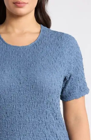 Eileen Fisher Crinkled Knit Organic Cotton Blend Crewneck Top
