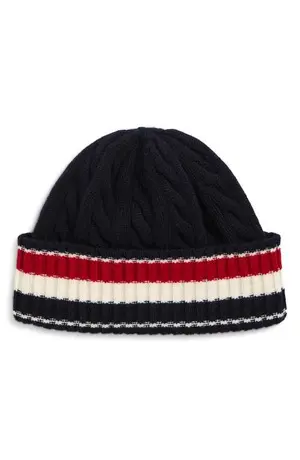 Thom Browne Cable & Rib Virgin Wool Beanie - Navy