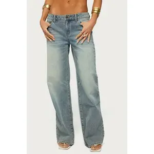 EDIKTED Raelynn Washed Low Rise Baggy Wide Leg Jeans
