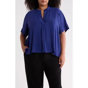 Eileen Fisher Split Neck Silk Short Sleeve Top Infty