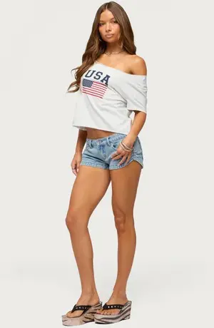 EDIKTED Pleated Micro Denim Shorts